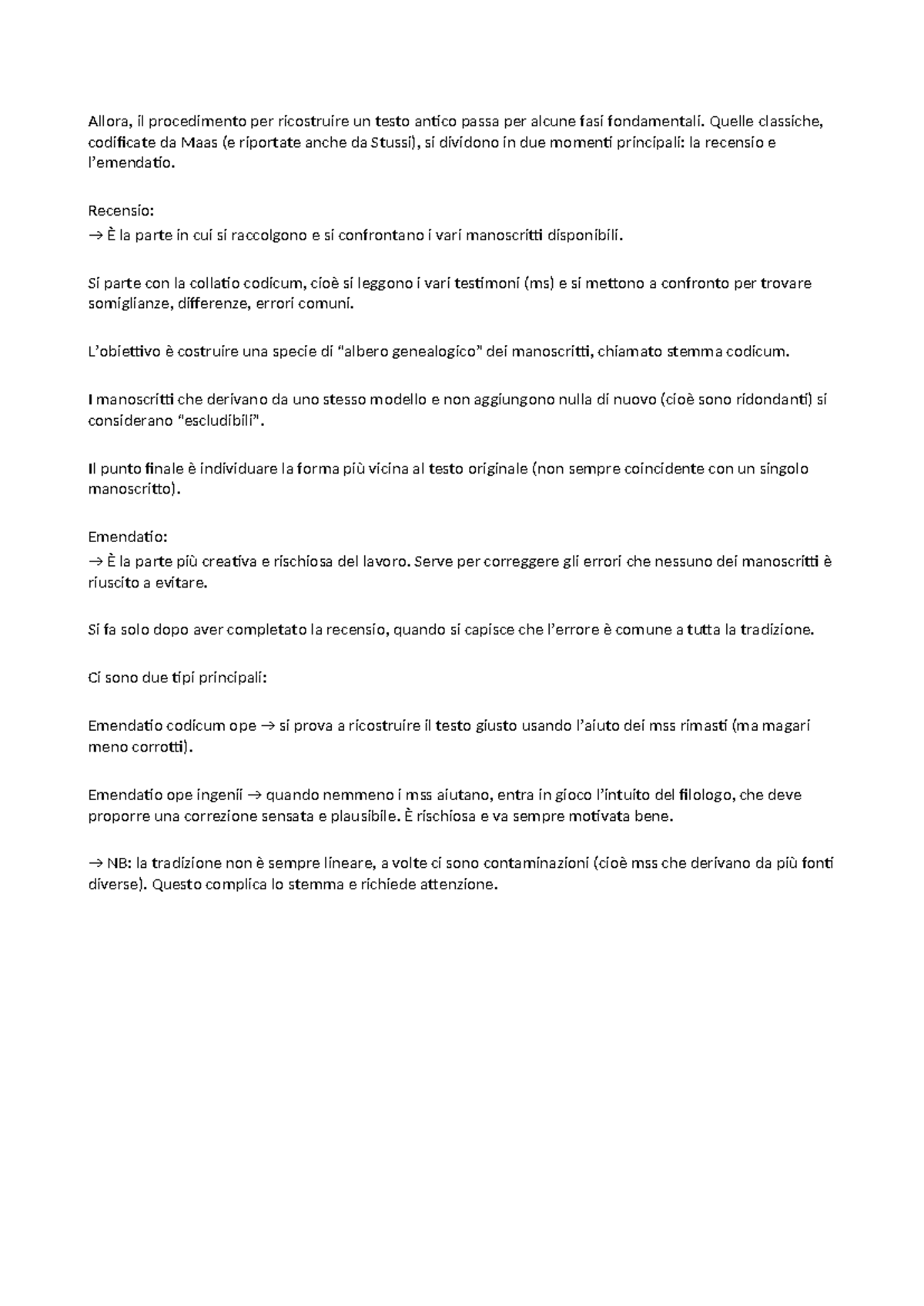 Fasi di Recensio ed Emendatio nel Testo Antico: Guida Completa - Studocu