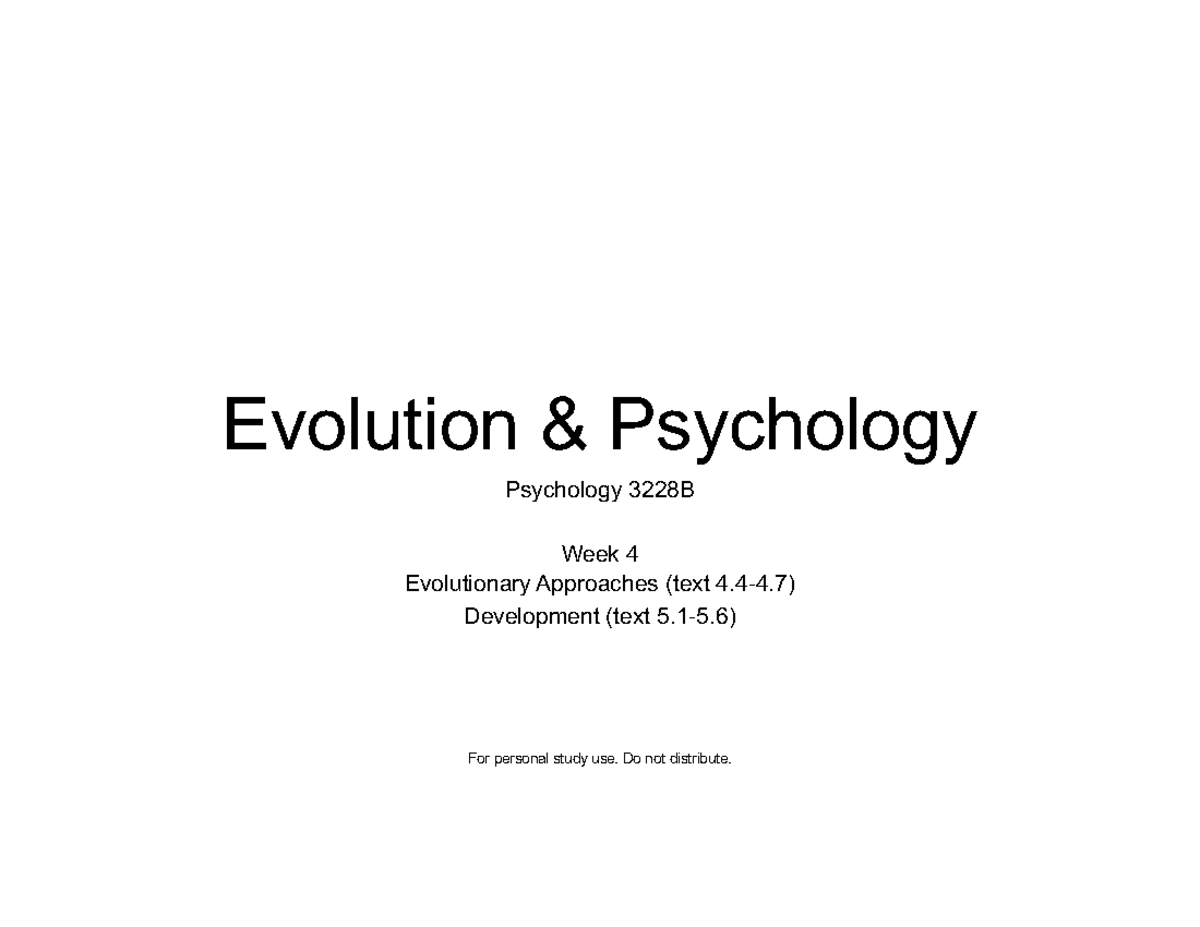 Psychology 3228B: Evolutionary Approaches Lecture Notes - Studocu
