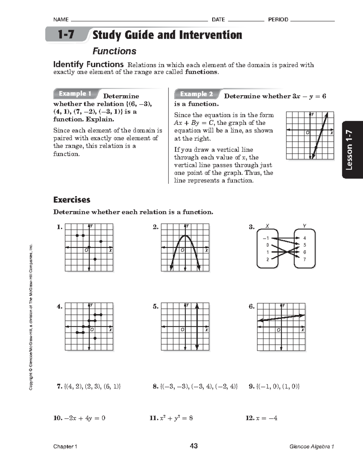 Algebra 1 (1-7) Study Guide: Identifying Functions and Relations - Studocu