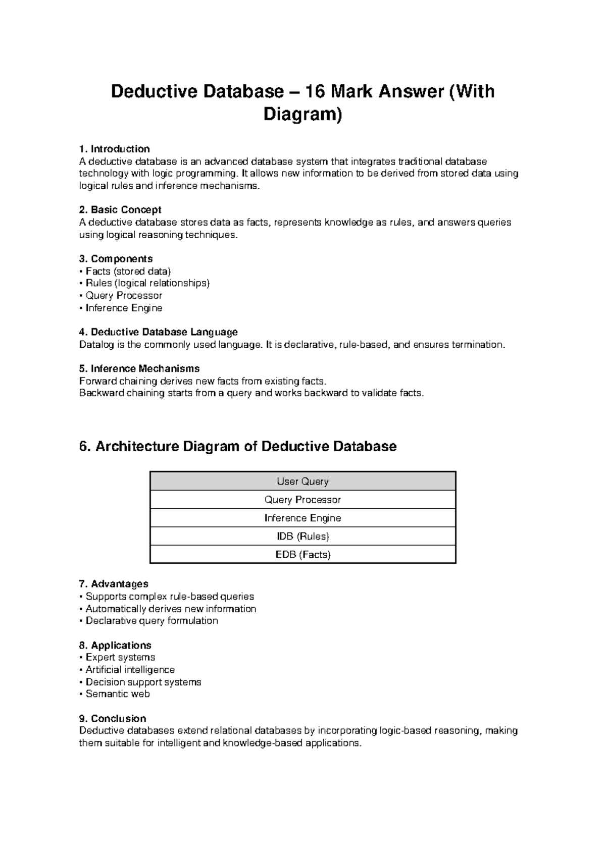 Deductive Database Overview: 16 Mark Answer with Diagram - Studocu