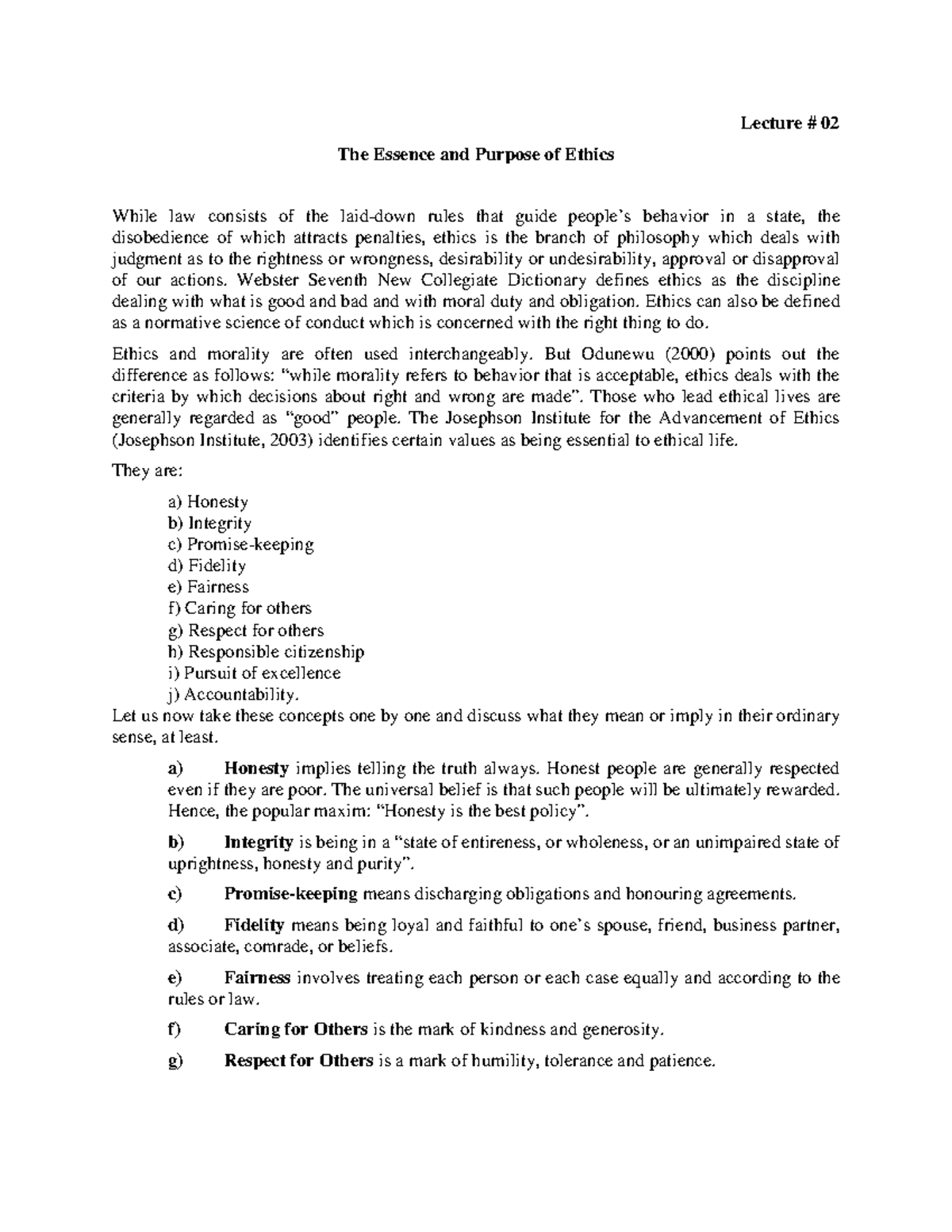 Lesson 02: The Essence and Purpose of Ethics in Philosophy - Studocu