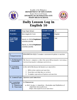 TOS Mapeh 8 - Final - TOS - Republic of the Philippines DEPARTMENT OF ...