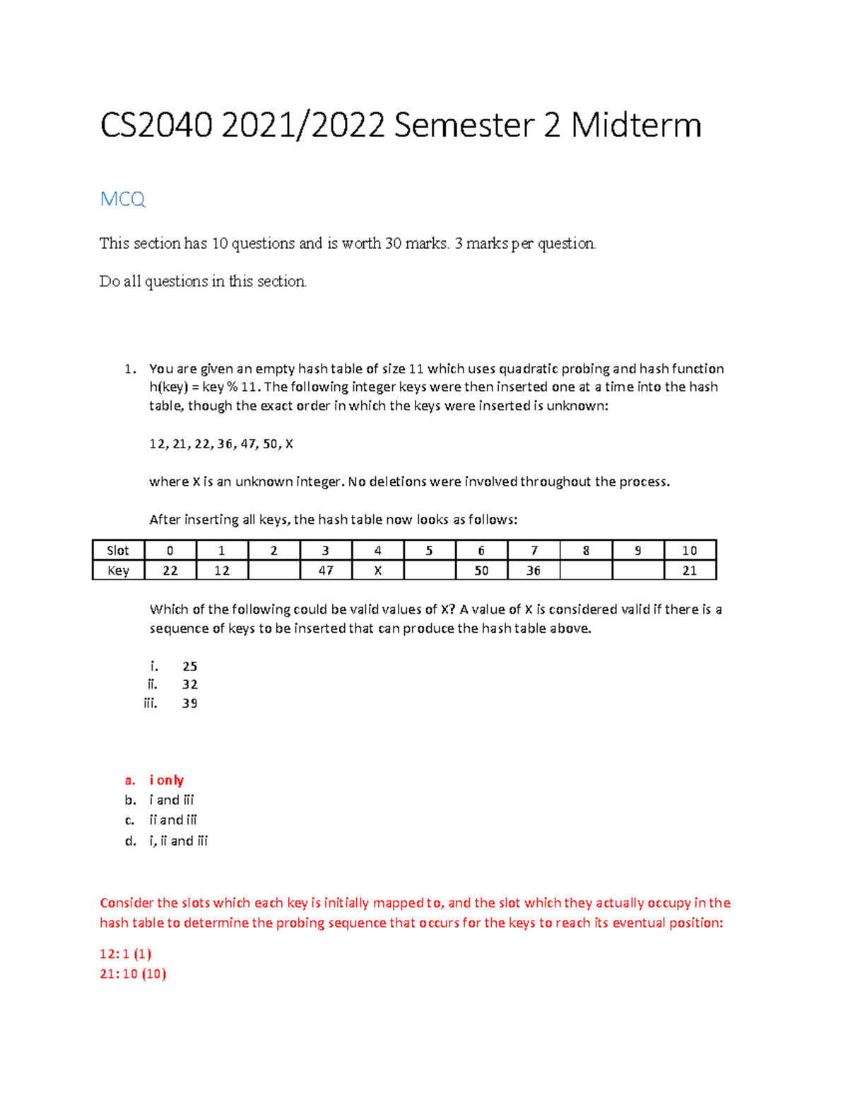 CS2040 Semester 2 Midterm MCQ & Analysis of Hash Tables and Linked Lists - Studocu