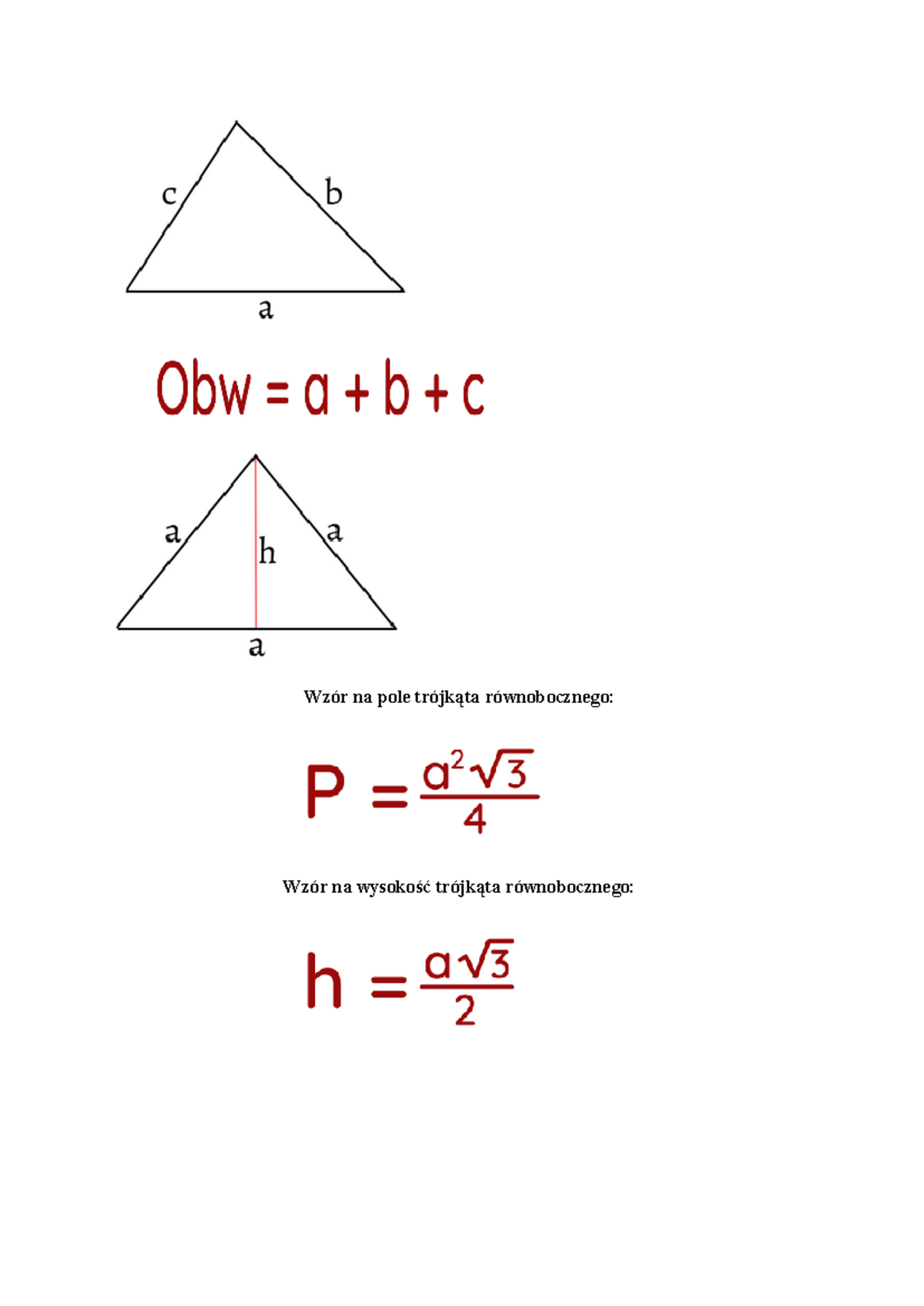 Wzór na pole trójkąta równobocznego - Matematyka - Wzór na pole ...