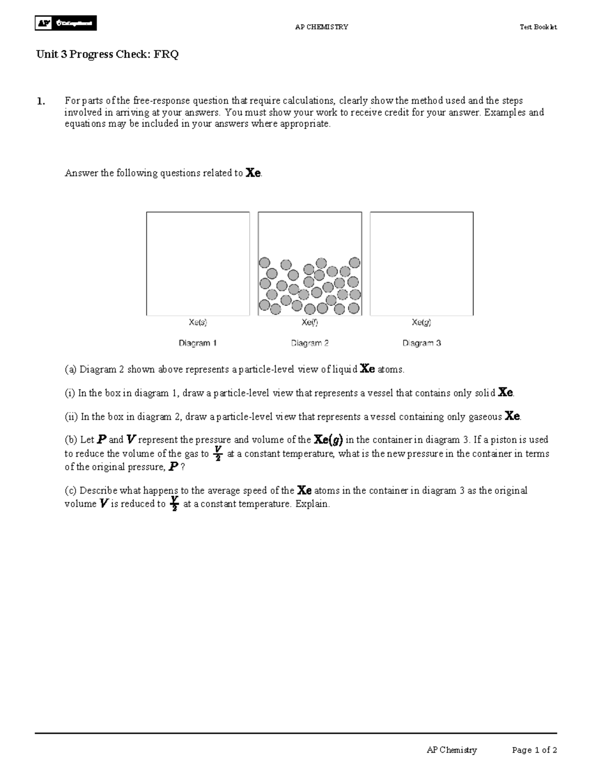 AP CHEMISTRY Unit 3 Progress Check: FRQ Solutions and Methods - Studocu