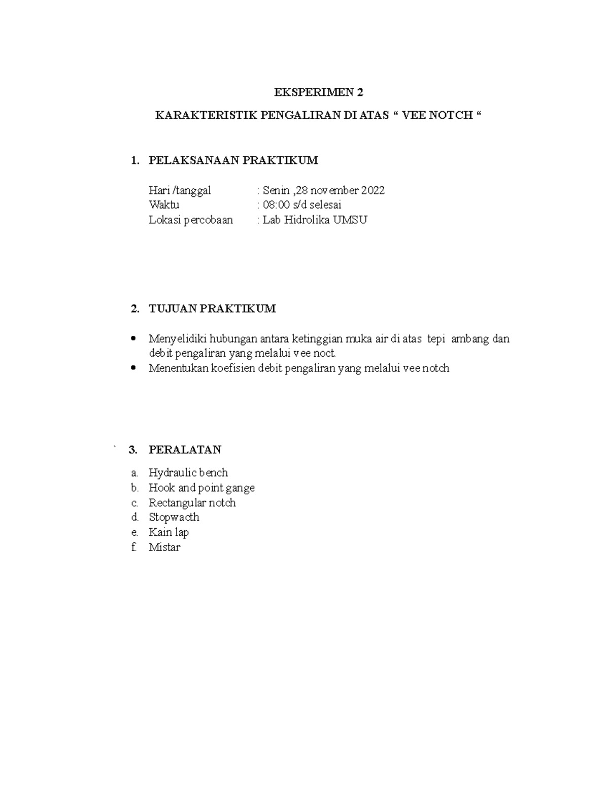 VEE KEL 4 - Karakteristik Pengaliran pada Vee Notch Praktikum - Studocu