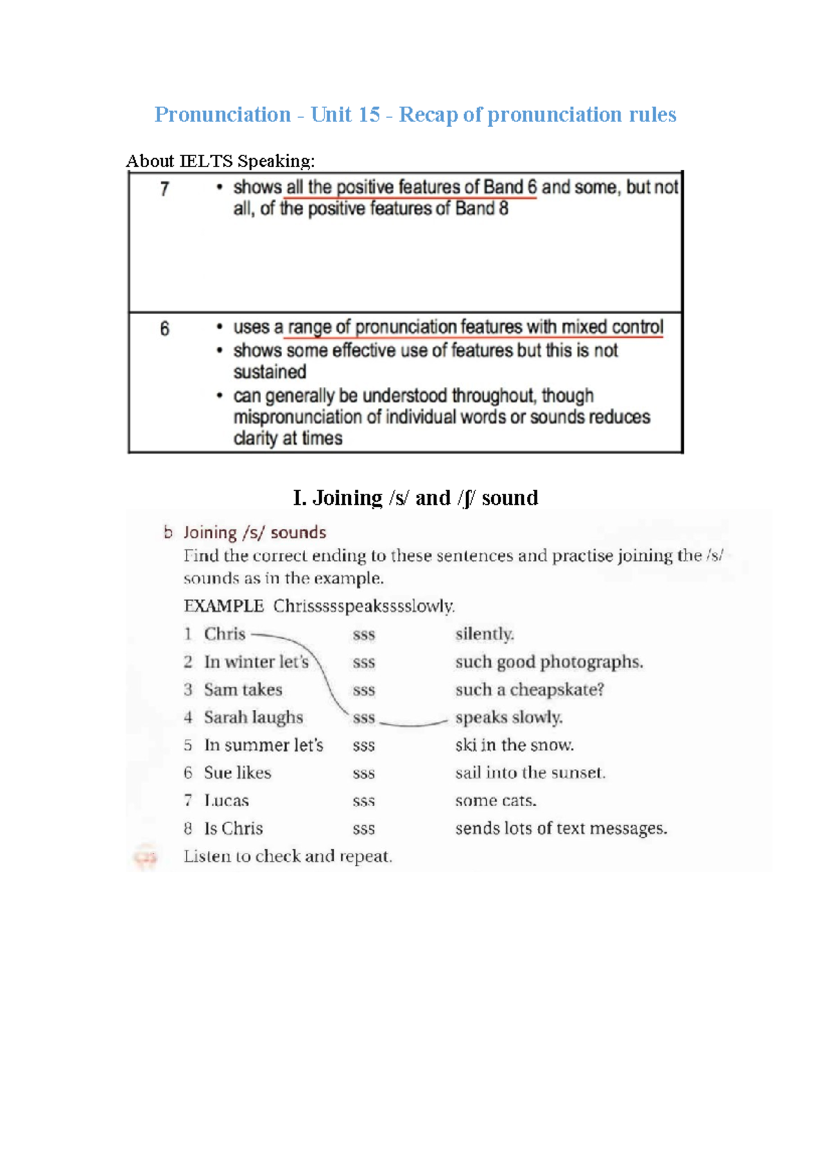 Pronunciation 15 - Pronunciation - Unit 15 - Recap of pronunciation ...