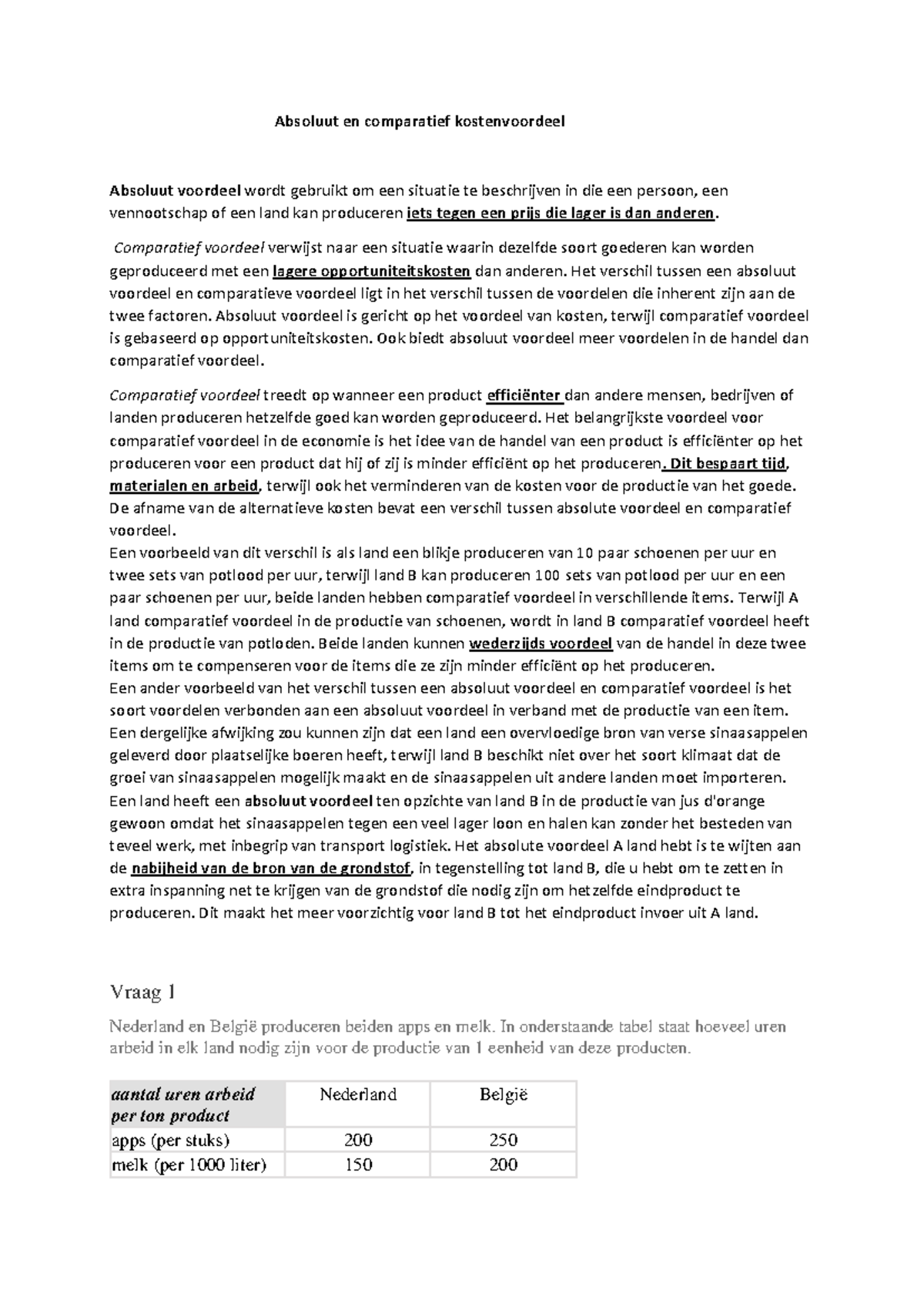 Theorie absoluut en comparatief kostenvoordeel - Absoluut en ...