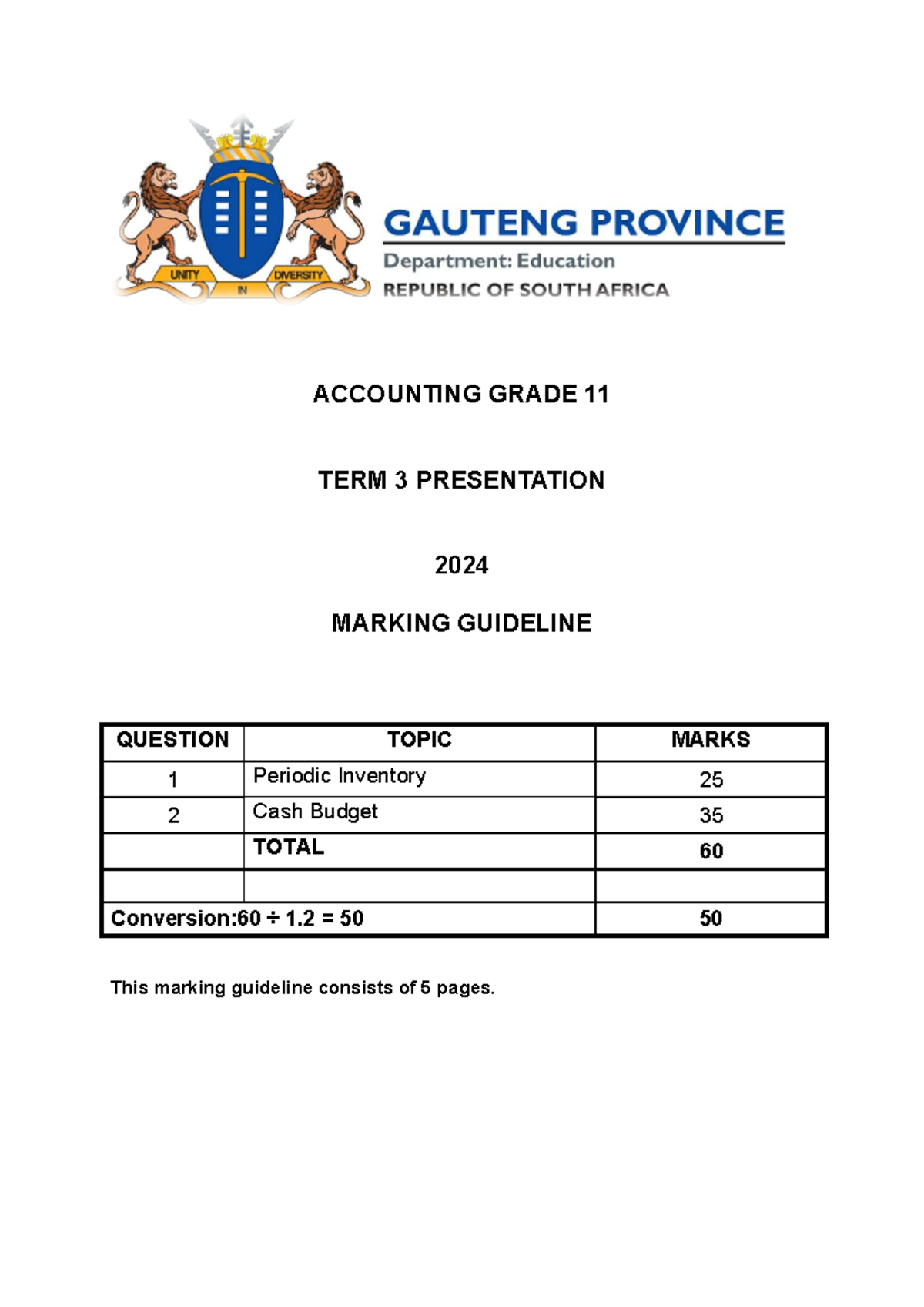 2024 ACC GRADE 11 TERM 3 PRESENTATION MARKING GUIDELINE - Studocu