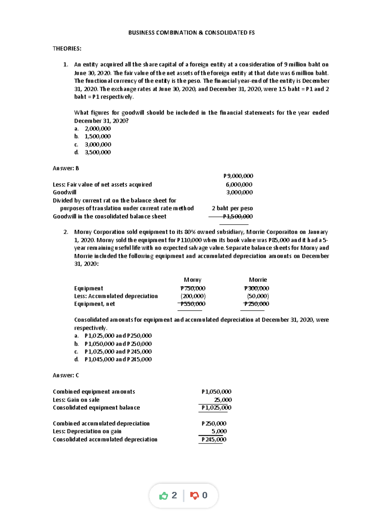 Business Combination & Consolidated Financial Statements 2020 - Studocu