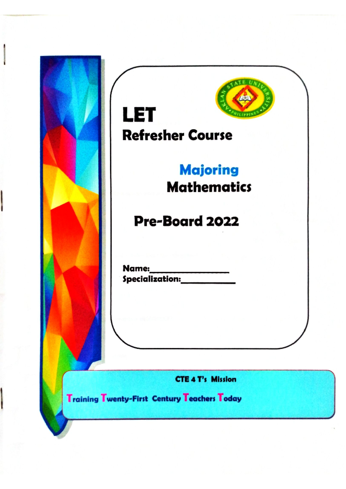 Pre-board Refresher Course in Mathematics CTE 4 - 2022 Exam Prep - Studocu