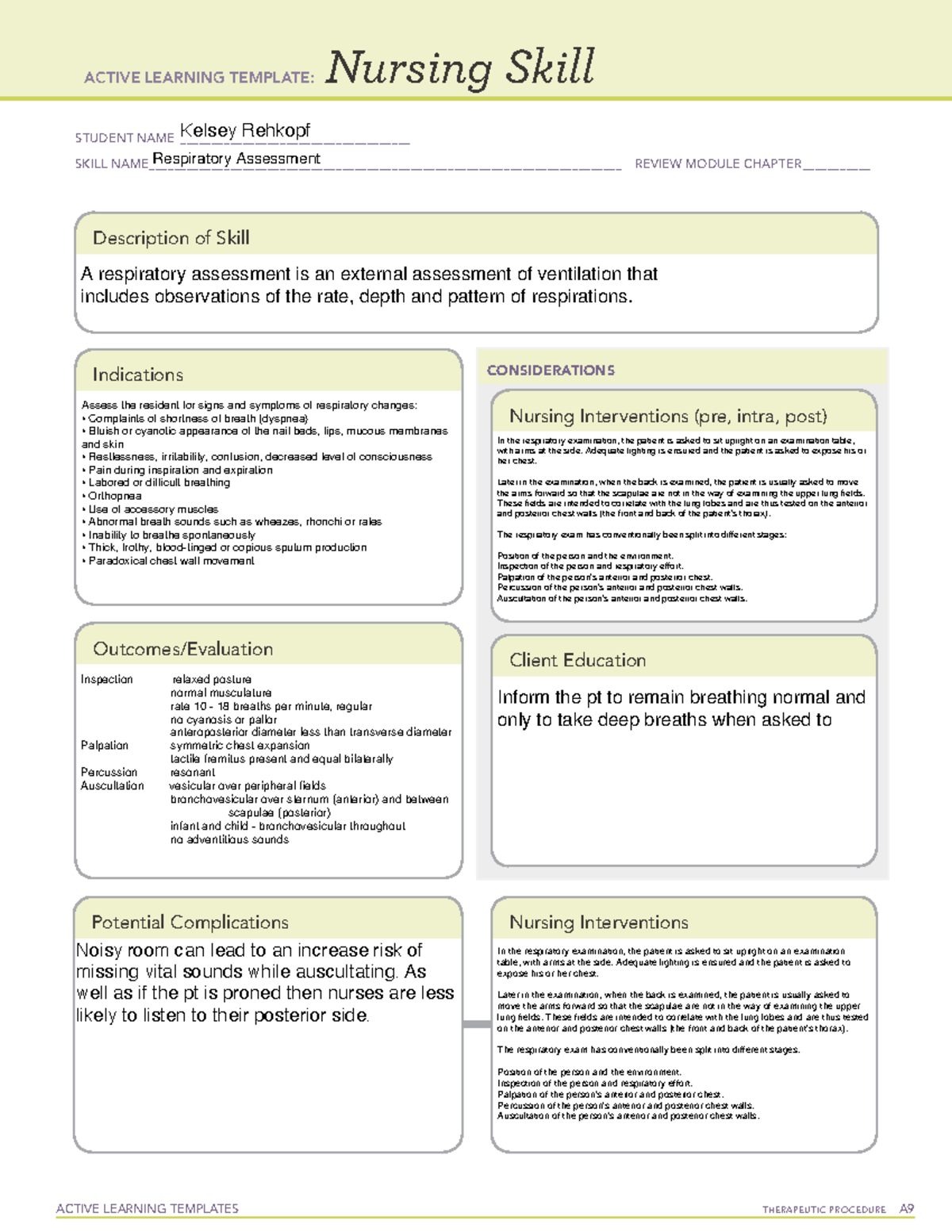 Respiratory Assessment - ATI Active Learning Template for Nursing ...