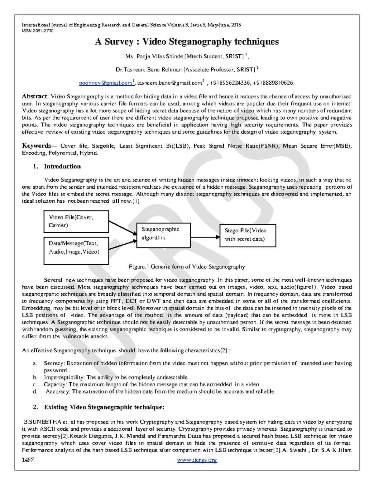 193 - ESssay - ISSN 2091- A Survey : Video Steganography techniques Ms ...
