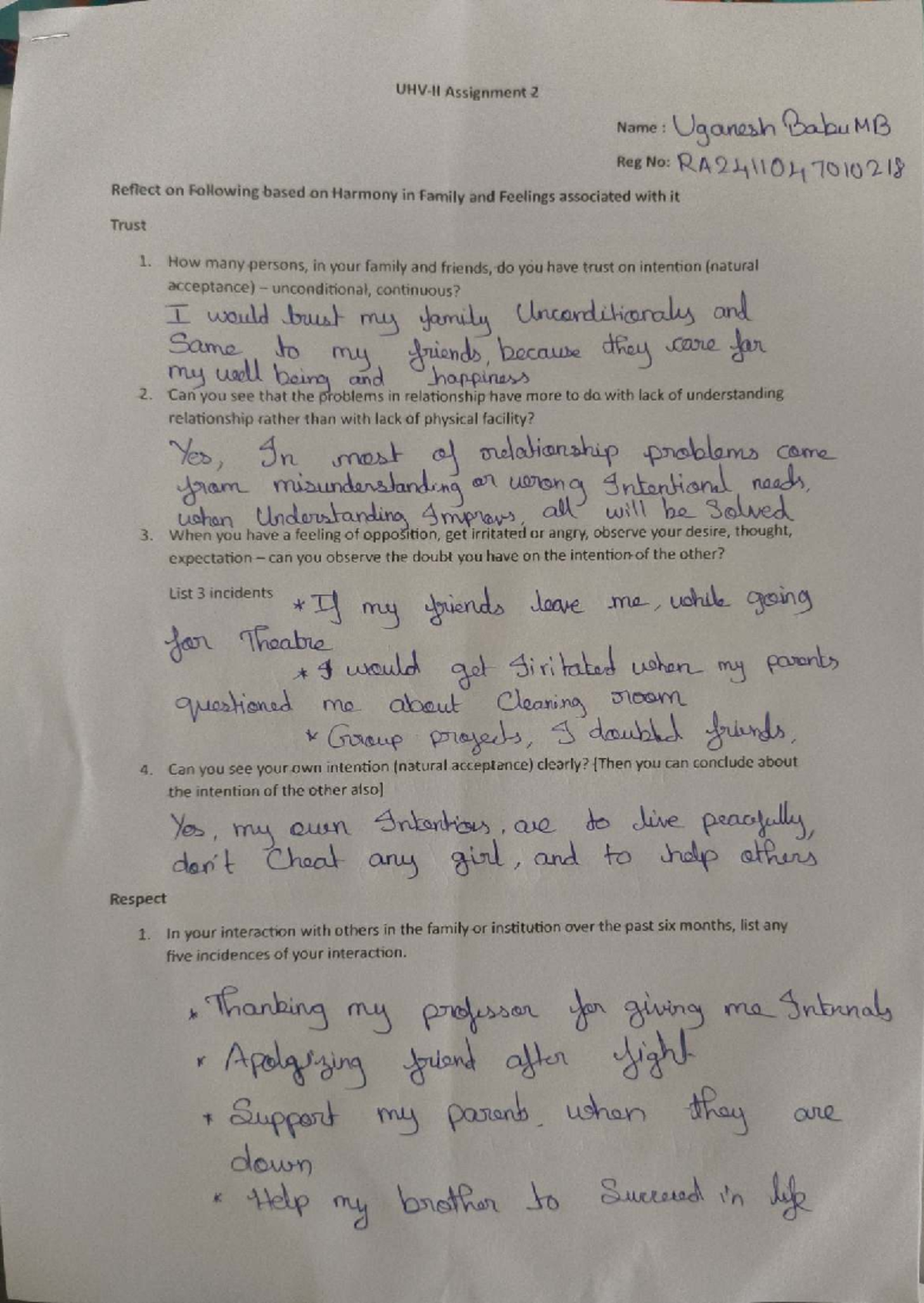 Assignment 2: Reflection on Family Harmony and Trust - Studocu