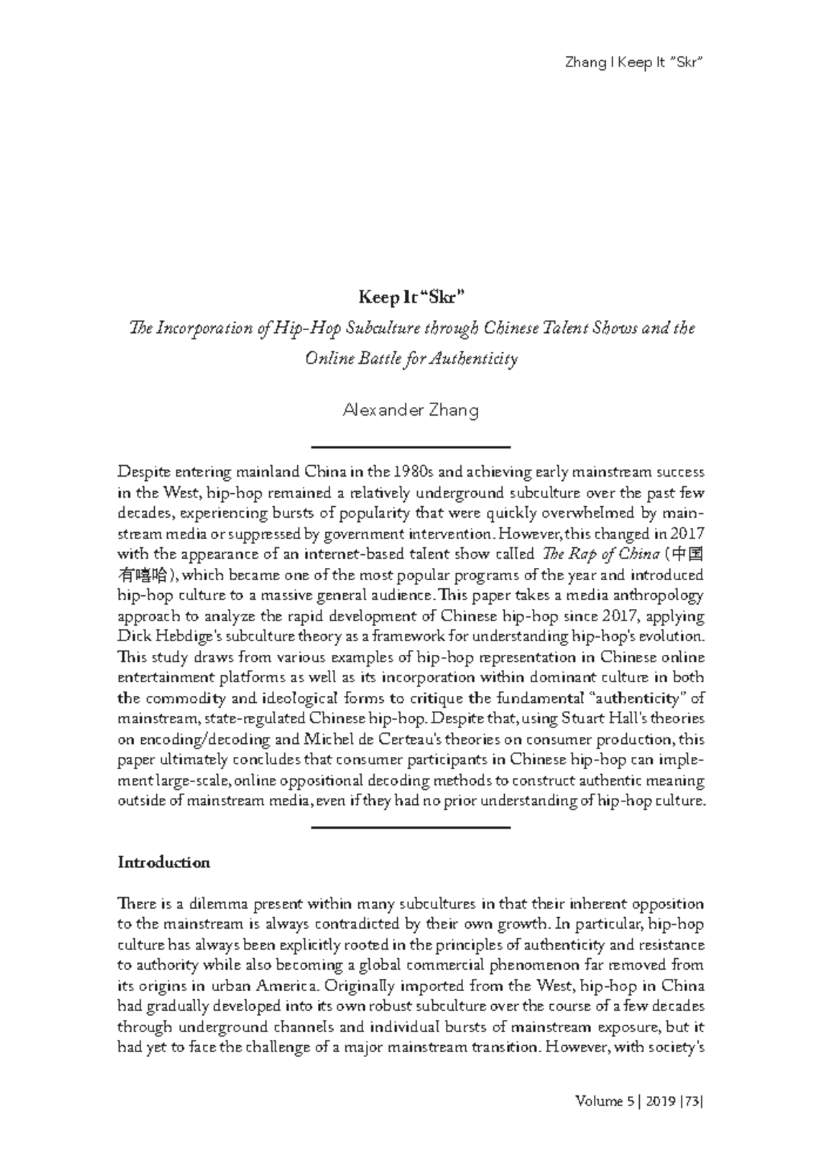 Zhang GJAA 5: The Evolution of Chinese Hip Hop and Authenticity in ...
