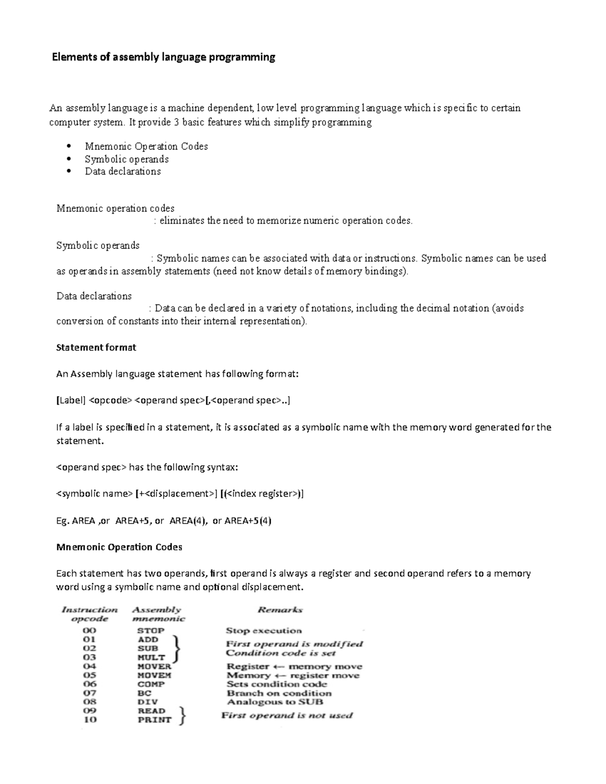 Assembly Language Programming Elements and Statement Formats - Studocu