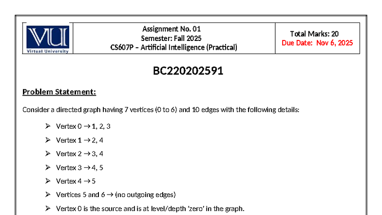 Fall 2025 CS607P Assignment 01: Directed Graph Problem Statement - Studocu