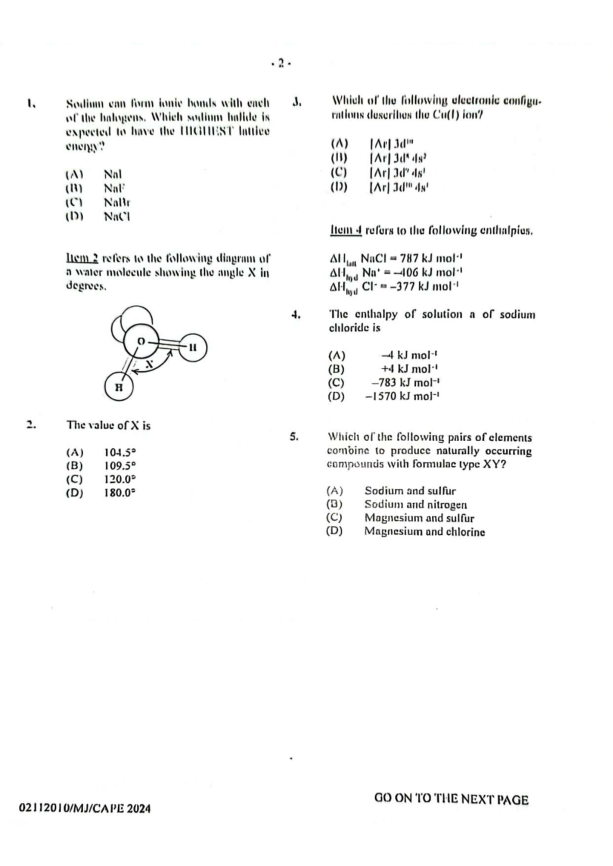 Cape 2024 Chemistry Paper 1: Exam Questions and Answers - Studocu