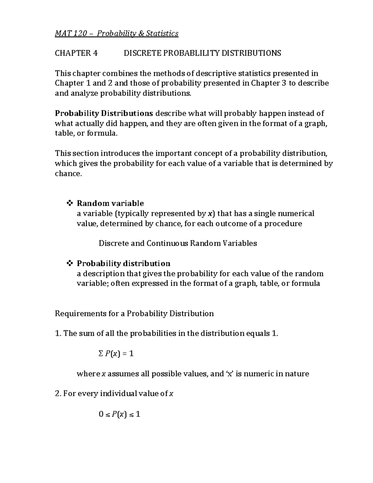 MAT 120 Chapter 4 Notes - Probability and statistics/ airport campus ...