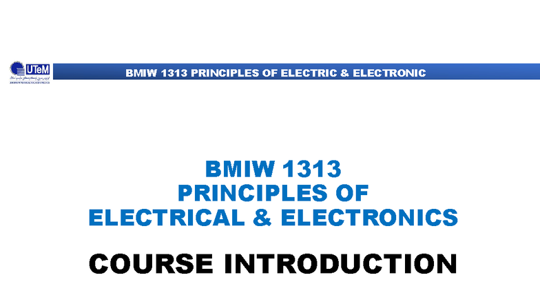 BMIW 1313 Principles of Electric & Electronic Engineering - Chapter 1 - Studocu