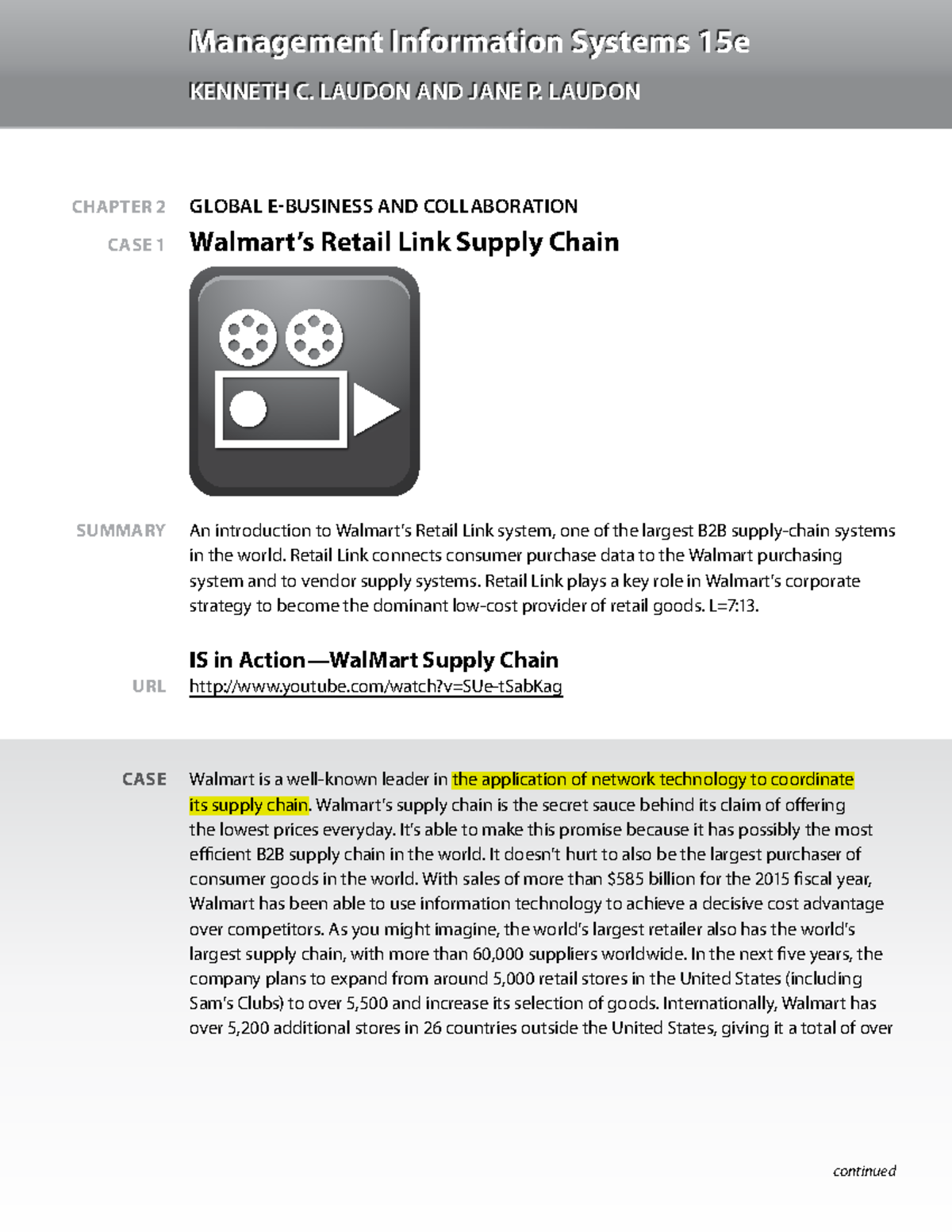MIS15 CH02 Case Study: Walmart's Retail Link Supply Chain System - Studocu