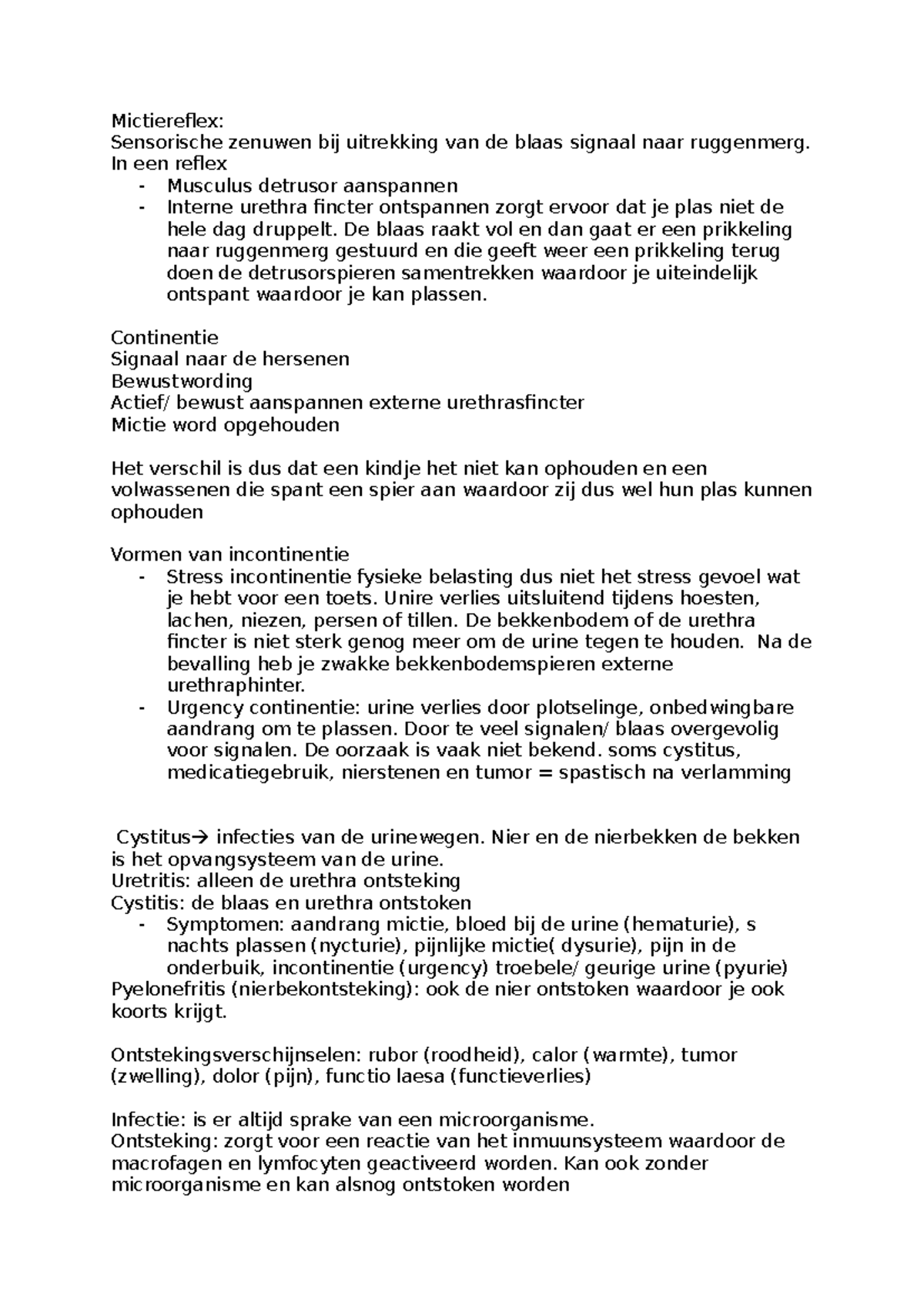 Mictiereflex: Sensorische Zenuwen en Continentie Mechanismen - Studeersnel