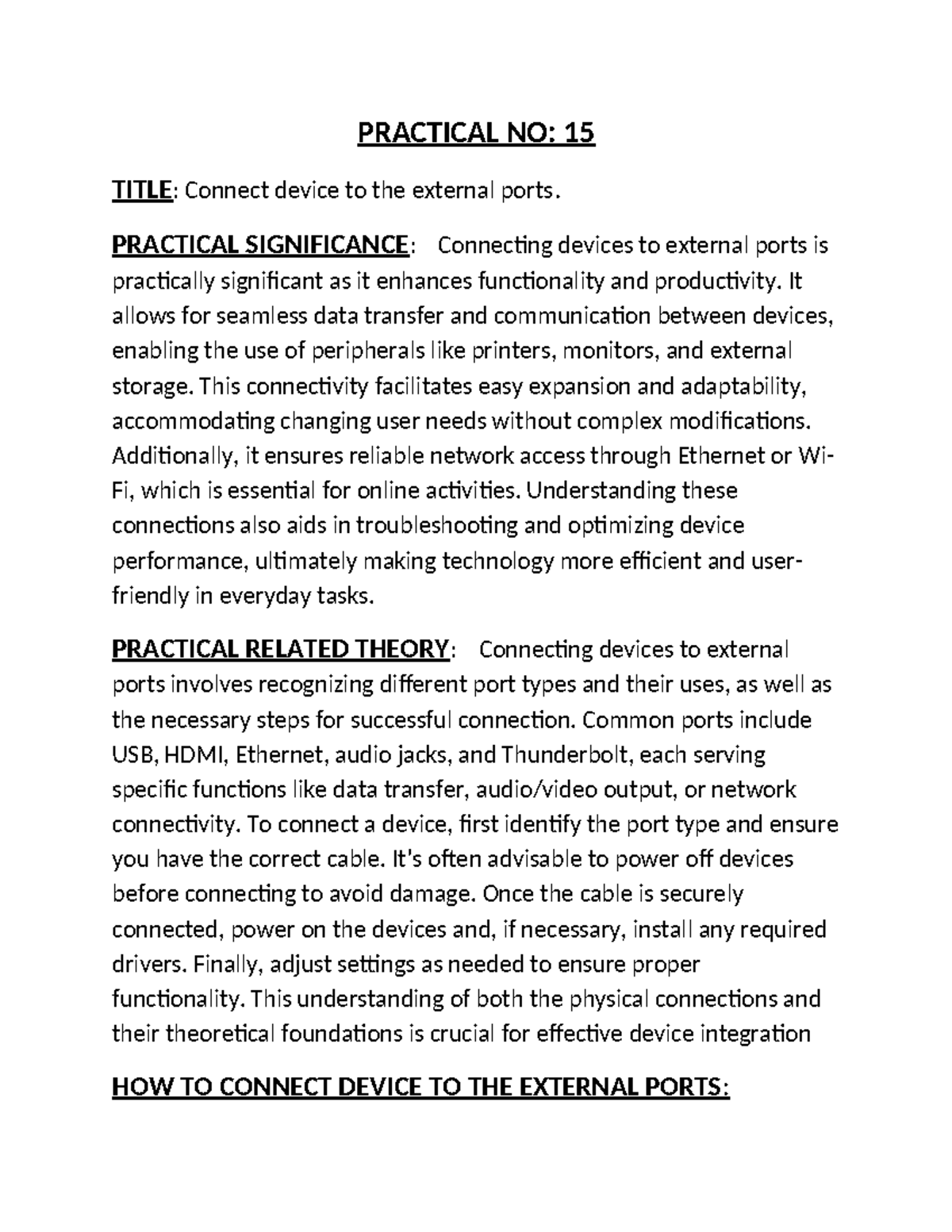 Practical NO 15: Connecting Devices to External Ports for Efficiency ...
