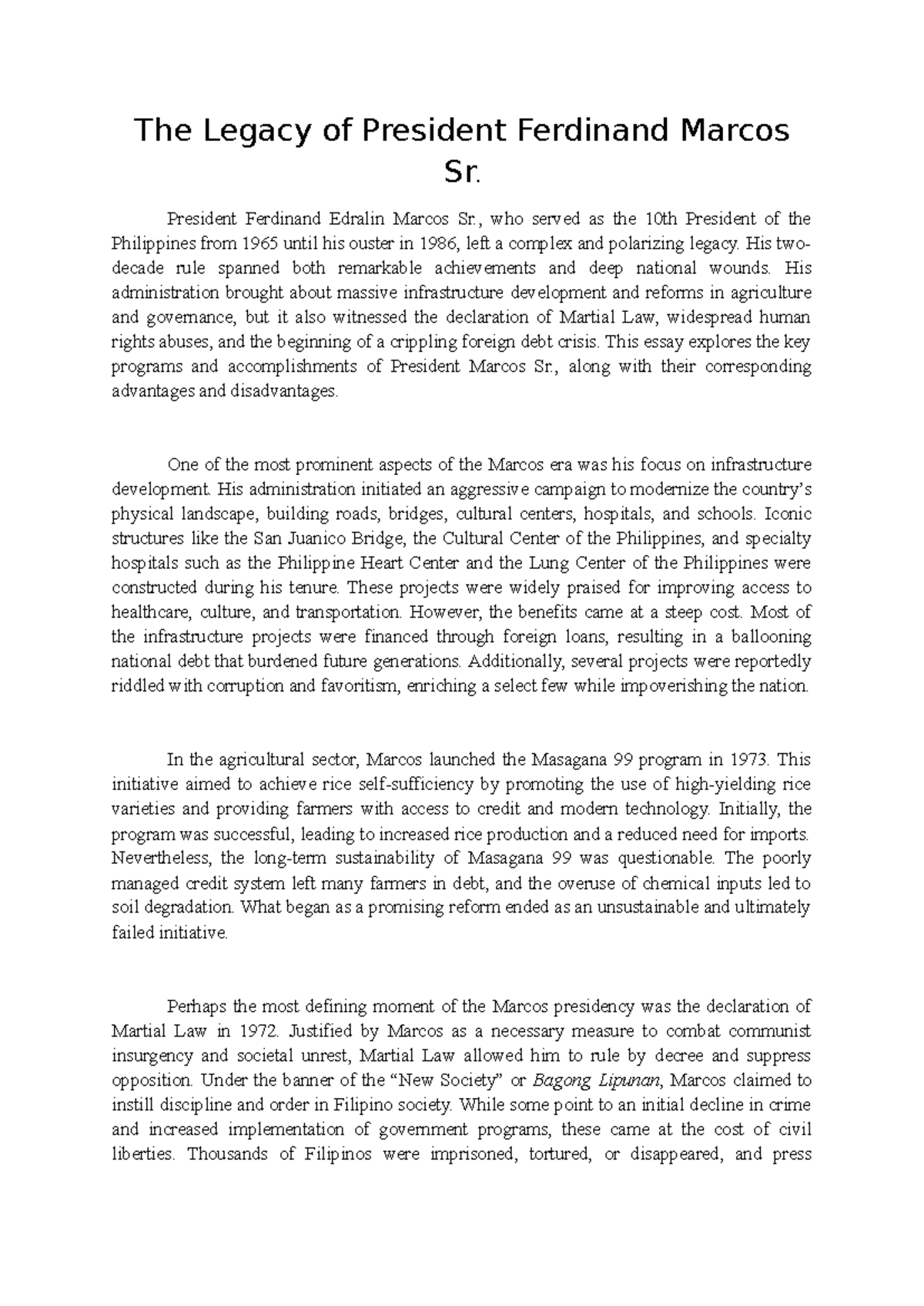 The Complex Legacy of President Ferdinand Marcos Sr.: Achievements ...
