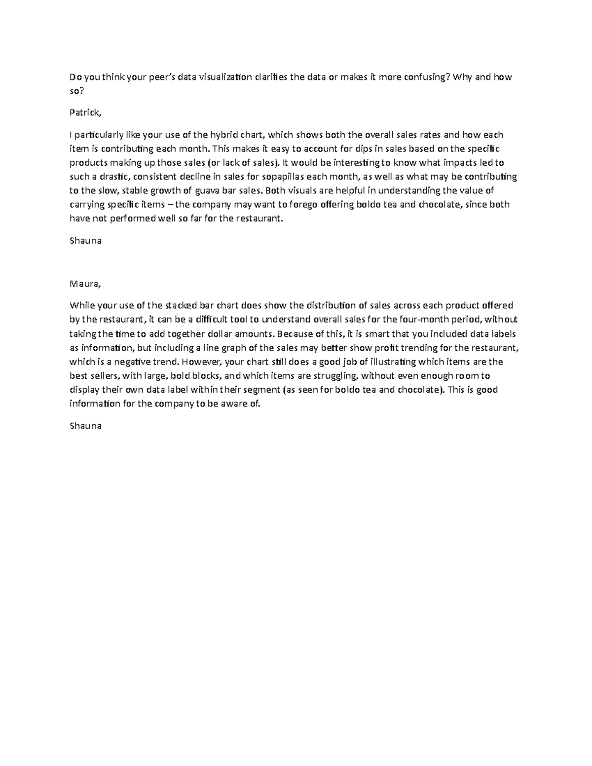 BUS-225 Module 4 Discussion: Analyzing Data Visualization Responses ...