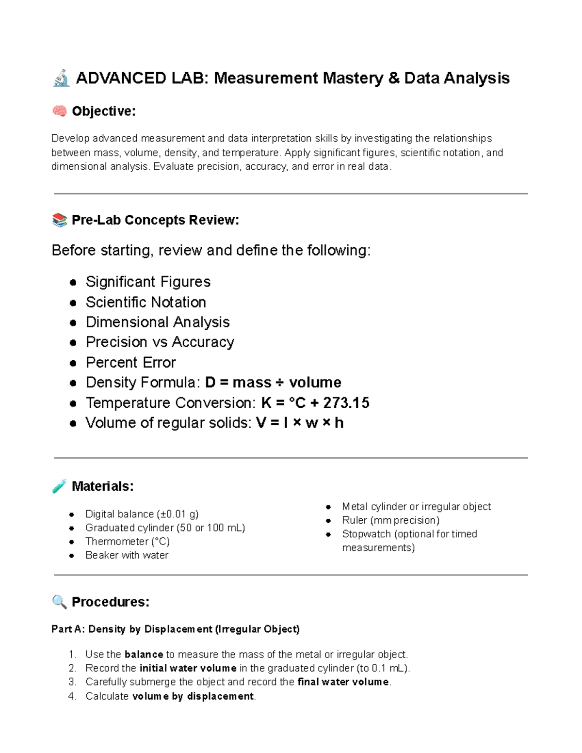 ADVANCED LAB (10): Measurement Mastery & Data Analysis Techniques - Studocu