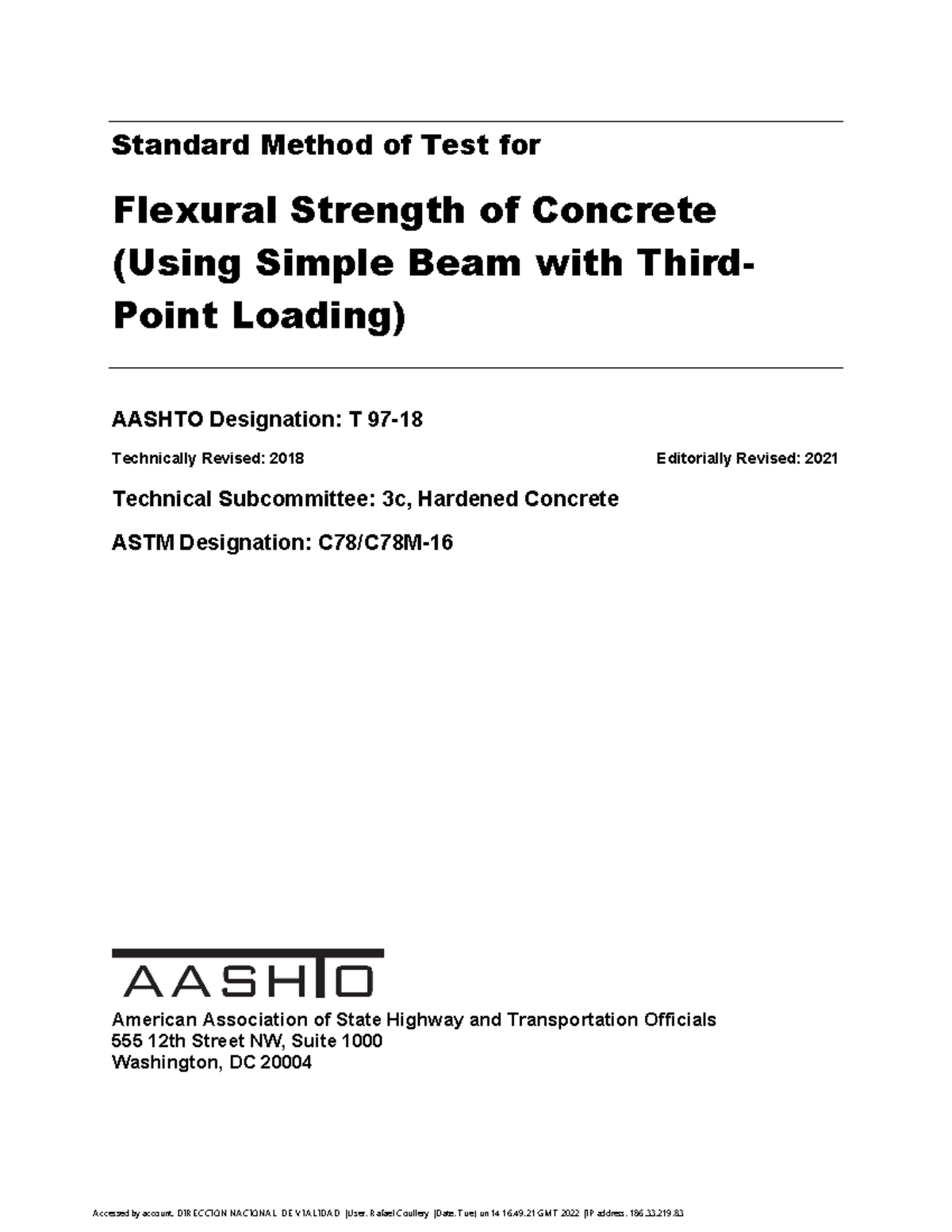 AASHTO T 97-18: Flexural Strength Testing of Concrete via Third-Point ...