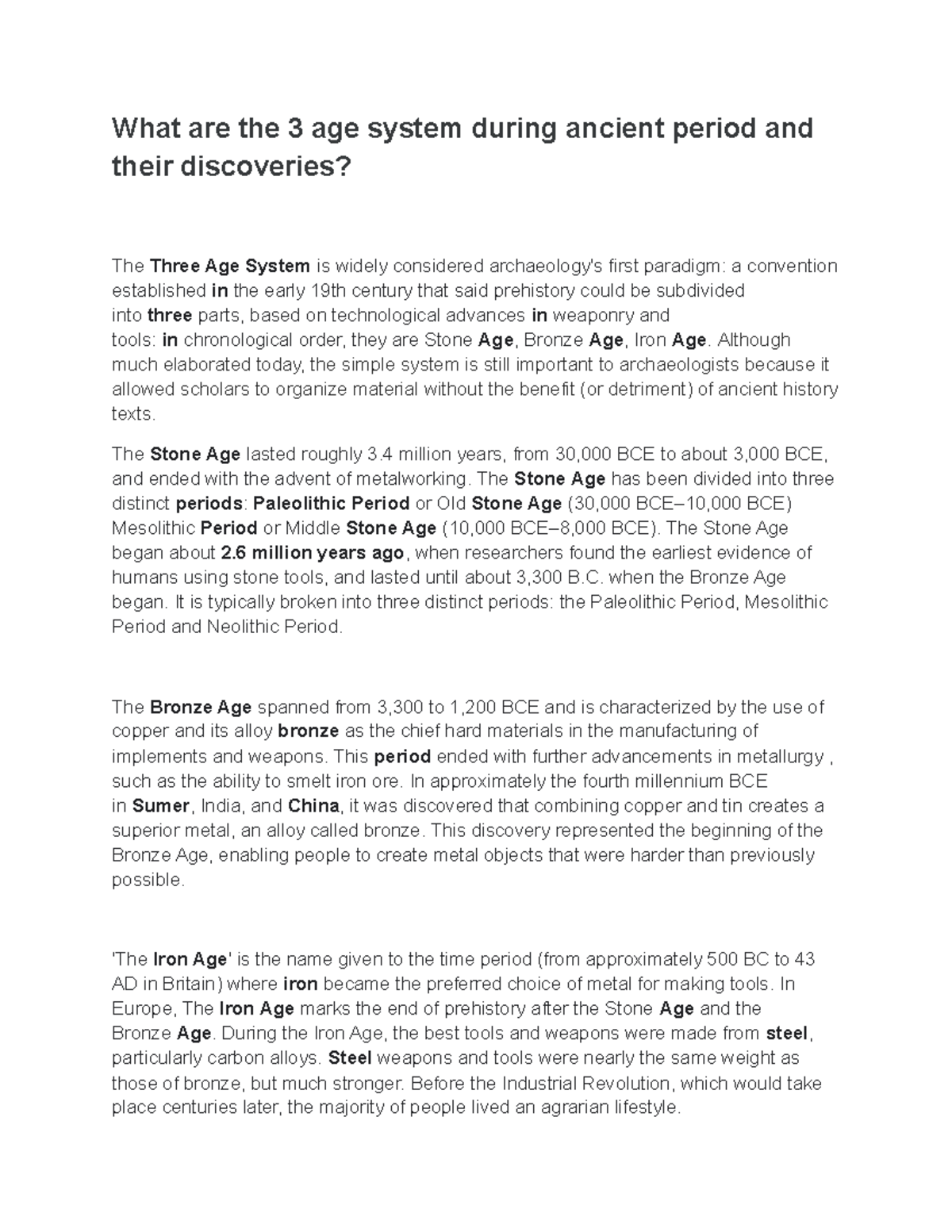 3 age system during ancient period and their discoveries - Although ...