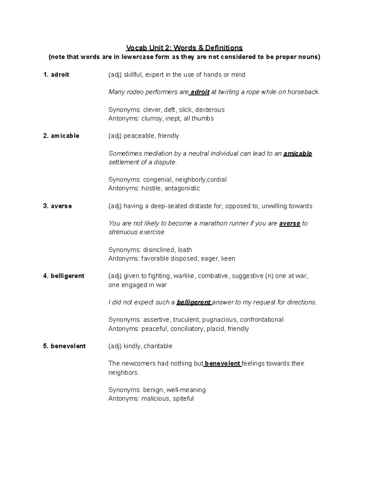 Vocab Unit 2: Definitions and Examples for Vocabulary Mastery - Vocab ...