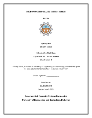 Task 1 - Lab Assignments. - MICROPROCESSOR BASED SYSTEM DESIGN TASK 1 ...