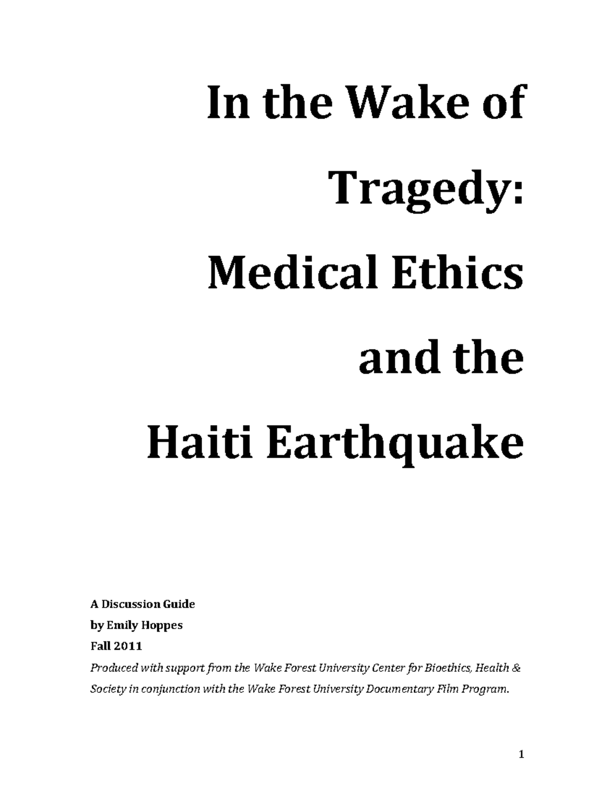 In the wake of Tragedy Haiti Study Guide - In the Wake of Tragedy ...