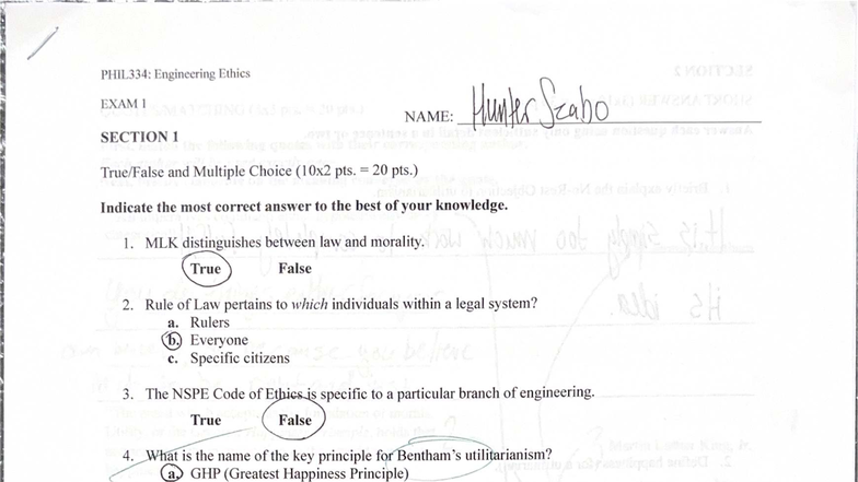 NJIT PHIL334: Engineering Ethics Exam 1 - Multiple Choice & Short ...