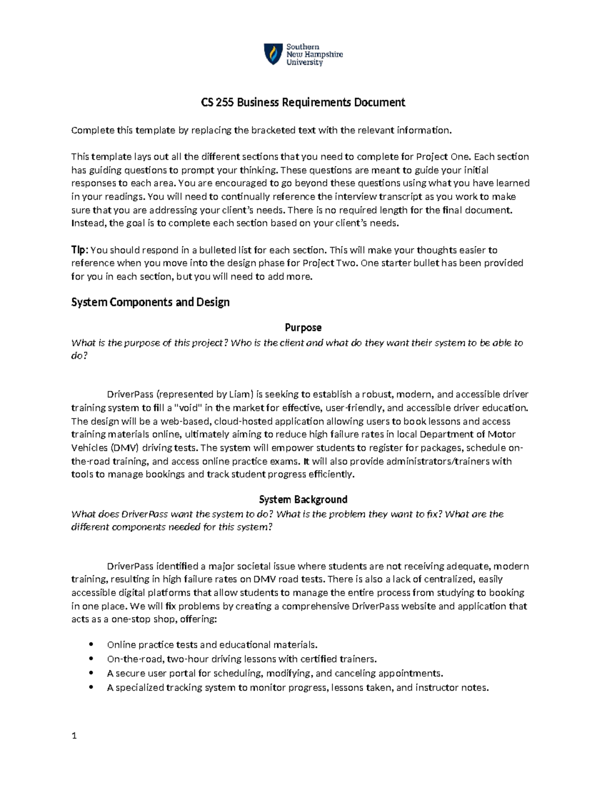 CS 255 Business Requirements for DriverPass System Design - Studocu
