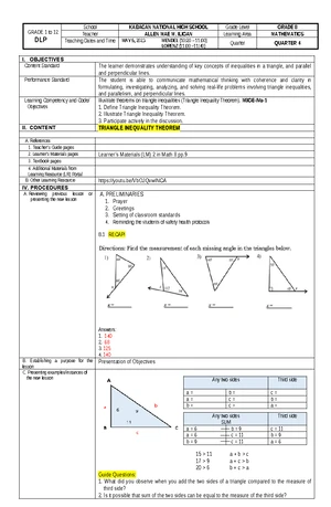 DLP 1 Overview of Exterior Angle Inequality Theorem for Math 8 - Studocu