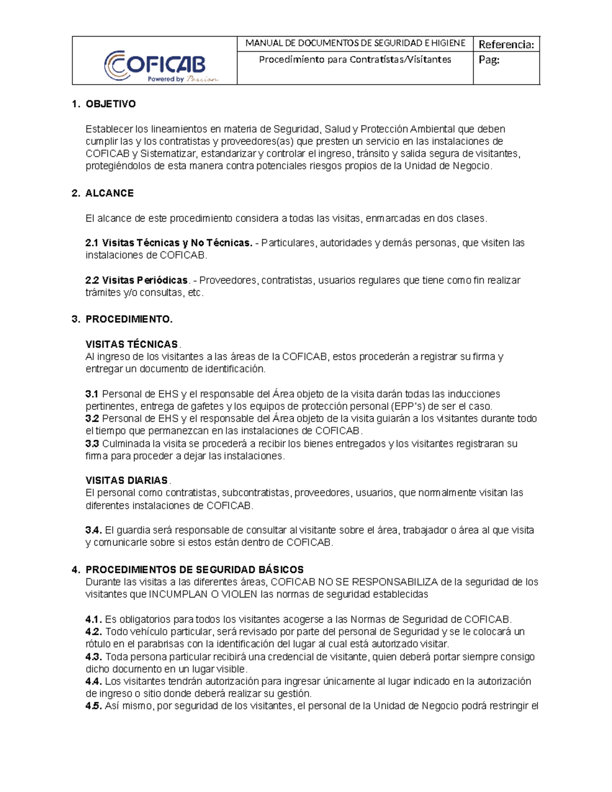 Procedimiento de Seguridad para Contratistas y Visitantes en COFICAB ...