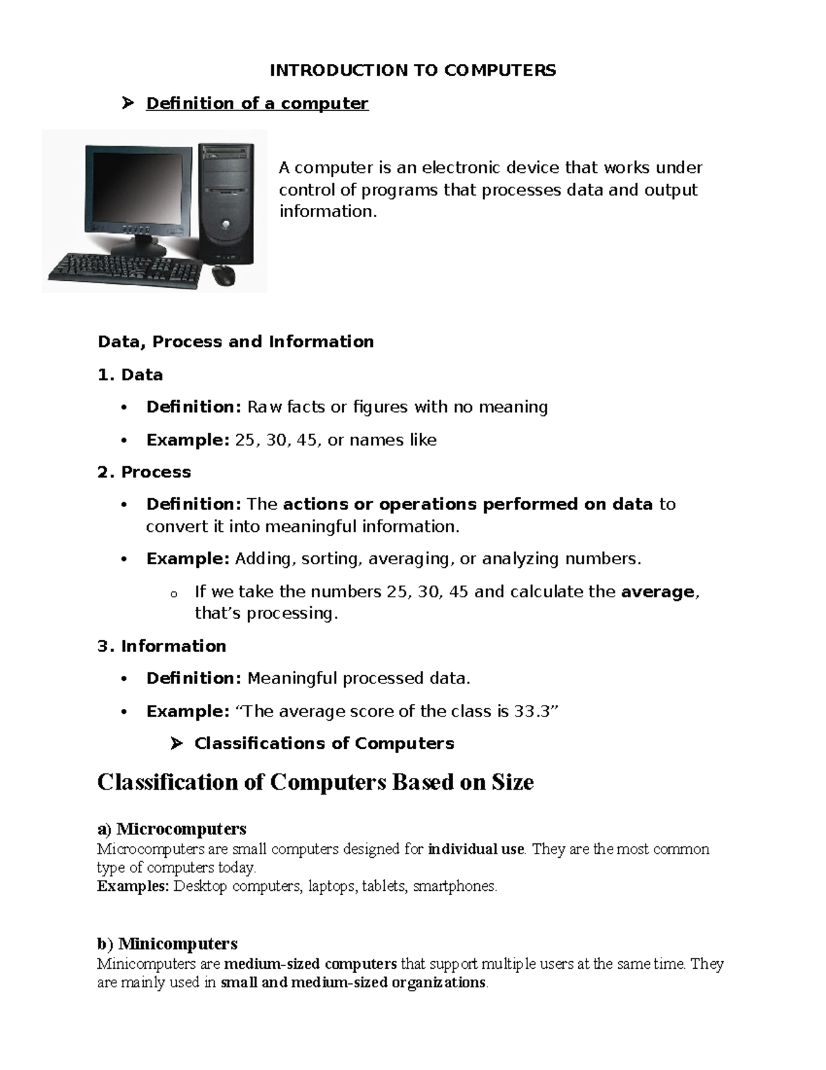 COMP 101: Introduction to Computers - Key Concepts and Classifications ...