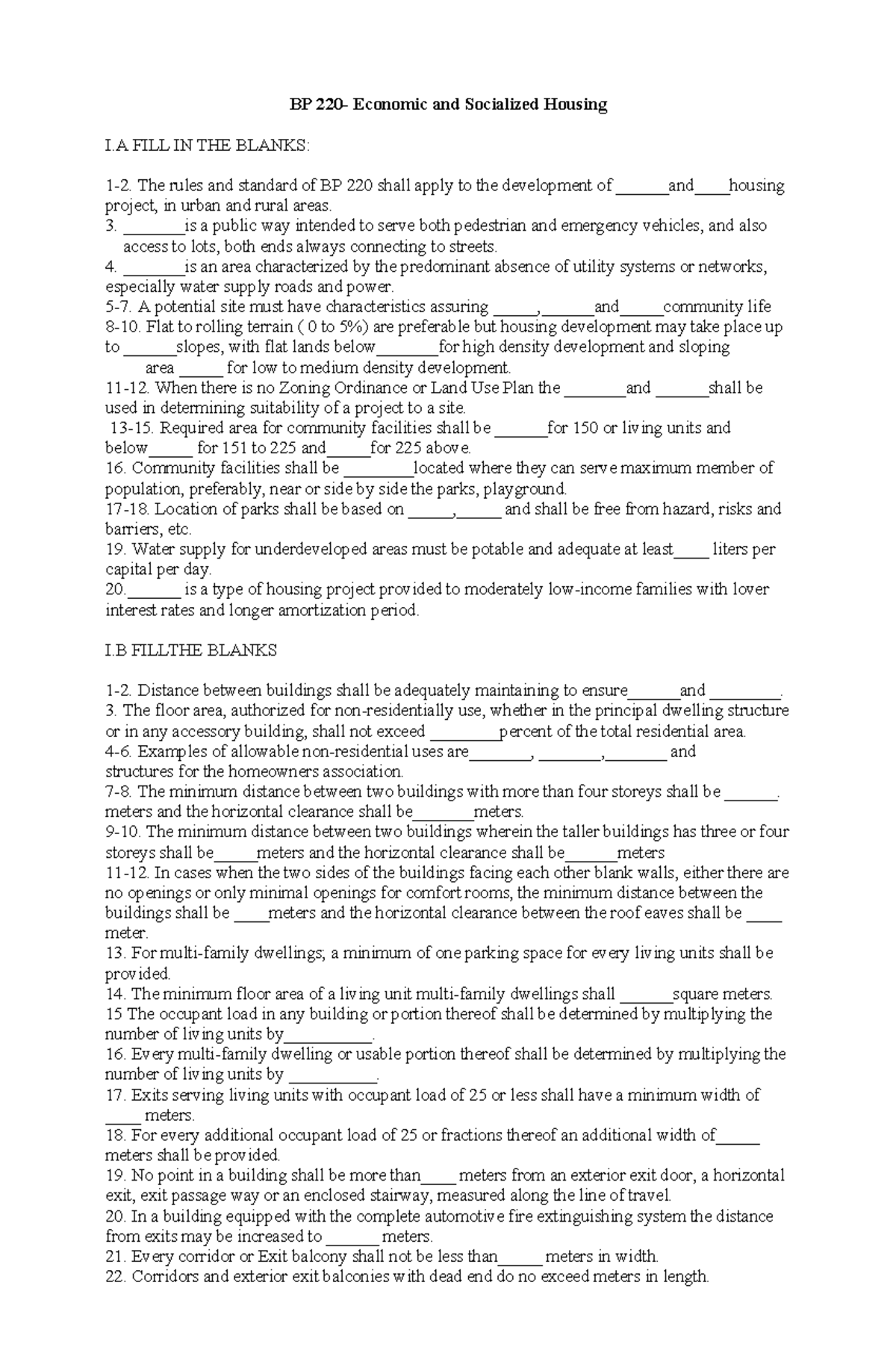 Revision of SAT BP220 Economic Housing Exam Reviewer - Studocu