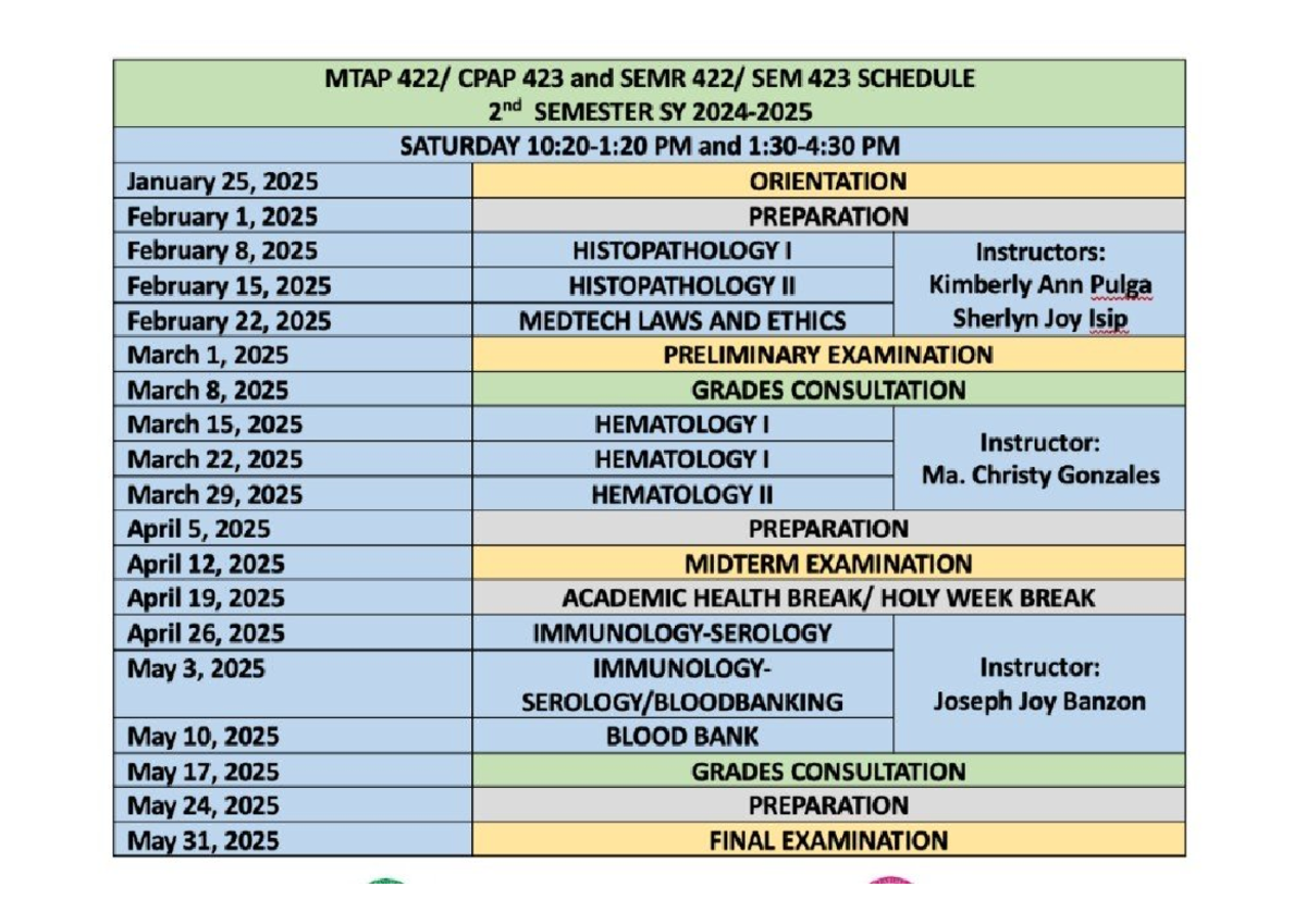 MTAP 423 & SEMR 423 2nd Sem Schedule & Syllabus Overview - Studocu