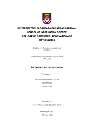 Example of FLOWCHART for BMI Calculator - information management - START Input Name Input Weight ...