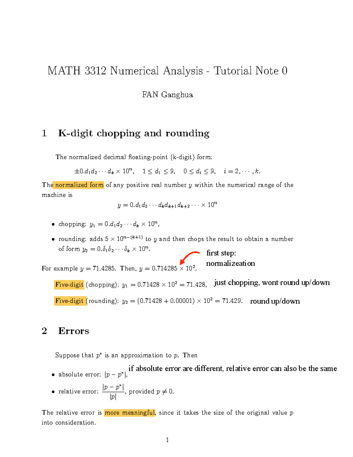 MATH 3312 Numerical Analysis Tutorial Notes: Chopping & Rounding - Studocu