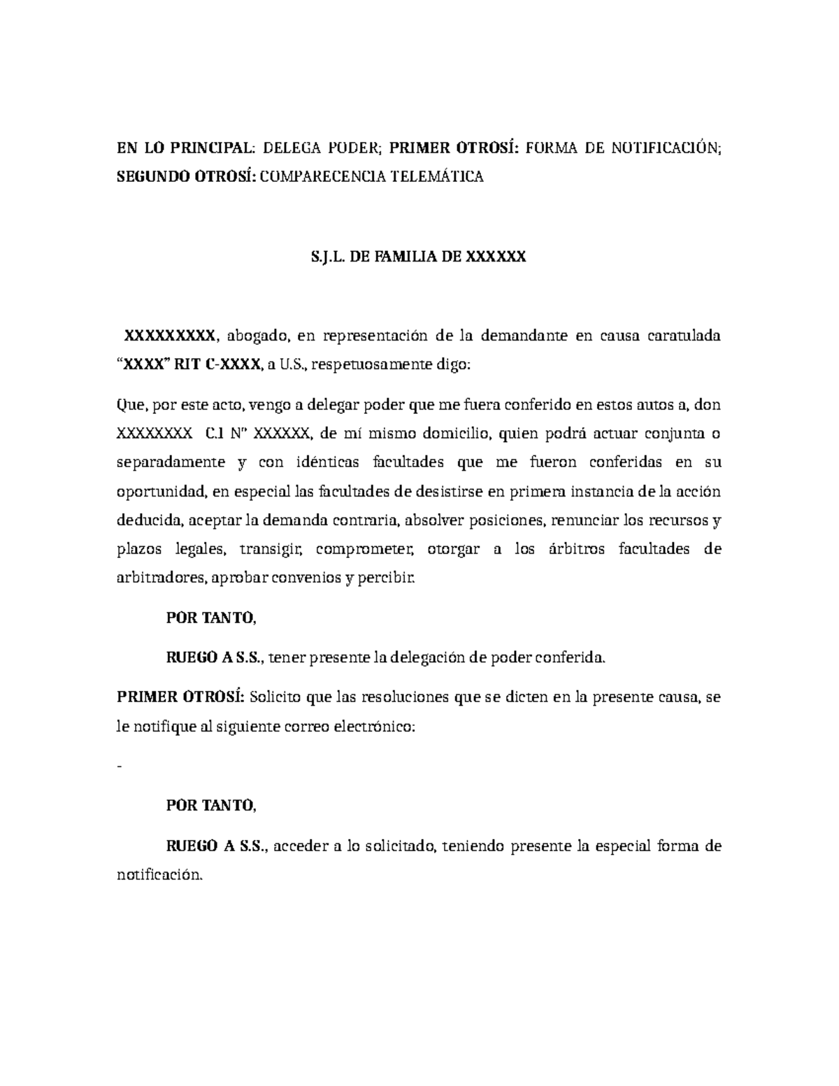 Delega Poder y Notificación Telemática en Causa RIT C-XXXX - Studocu
