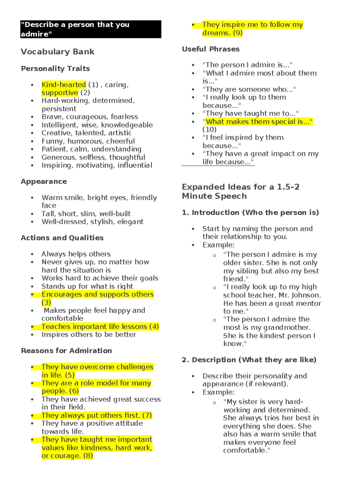 PREF Speaking - Unit 3: Vocabulary Bank on Personality Traits - Studocu