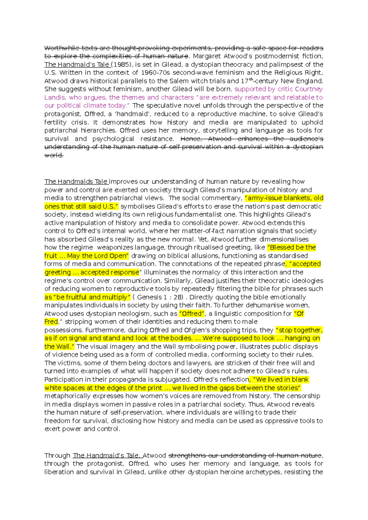 Handmaid's Tale Essay: Exploring Power and Control in Gilead - Studocu