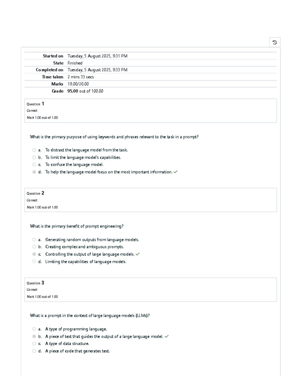 Prompt Engineering Prelim Quiz 1 - Key Concepts and Questions - Studocu