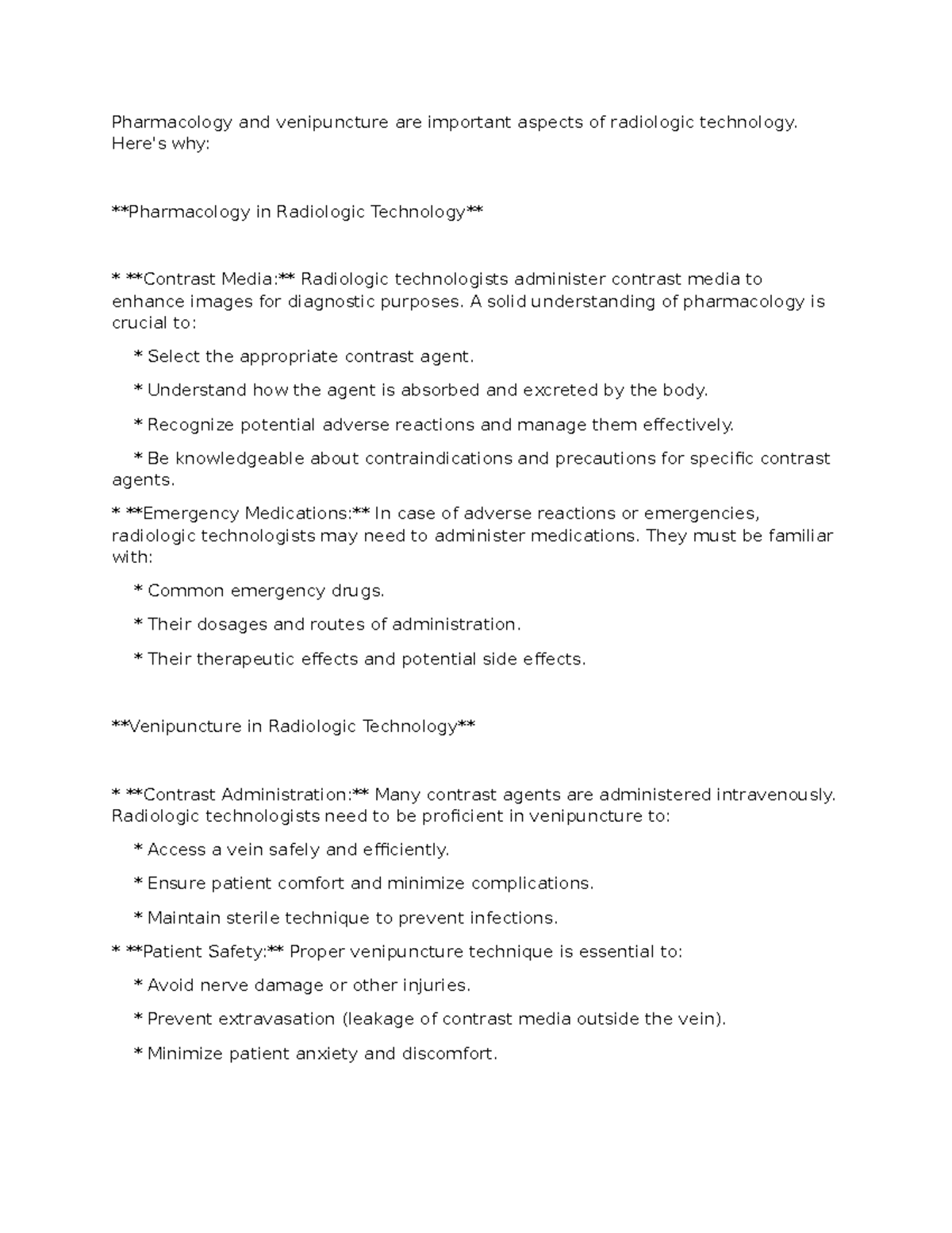 Pharmacology & Venipuncture in Radiologic Tech: Key Points - Studocu