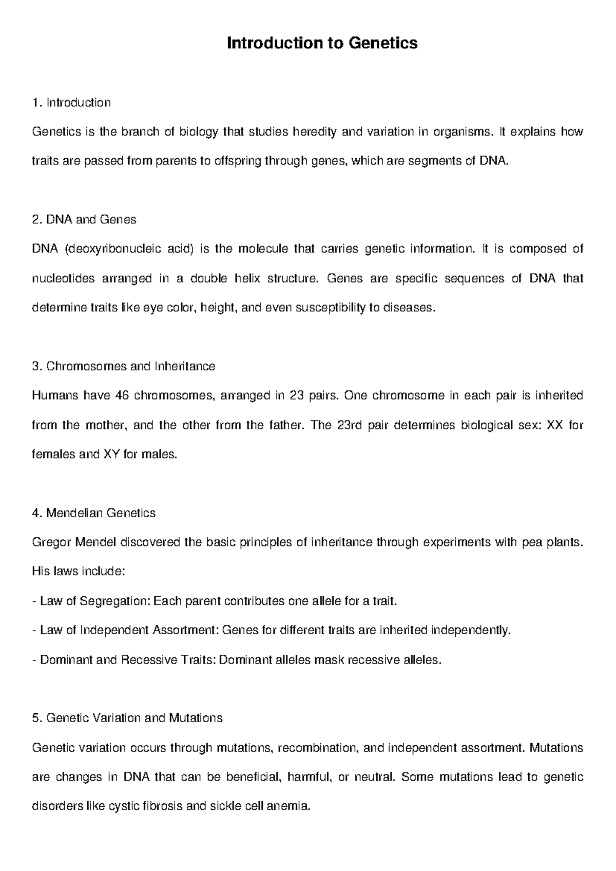 Biology Genetics: Introduction to Genetic Principles and Inheritance ...